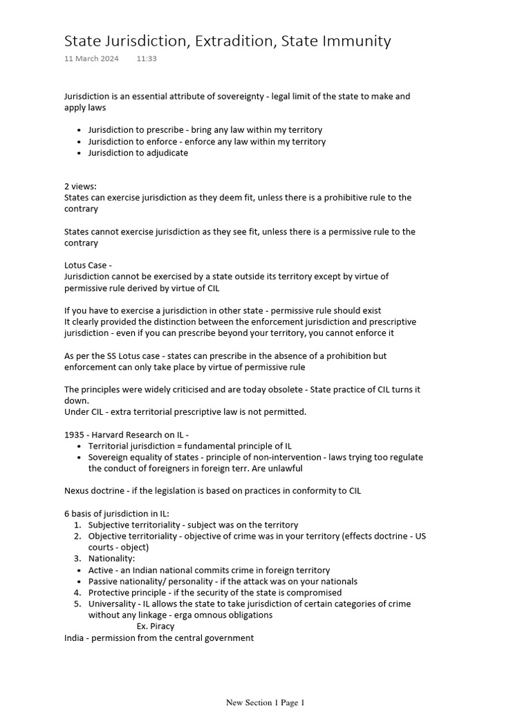 2.3 State Jurisdiction, Extradition, State Immunity PPS | PDF ...