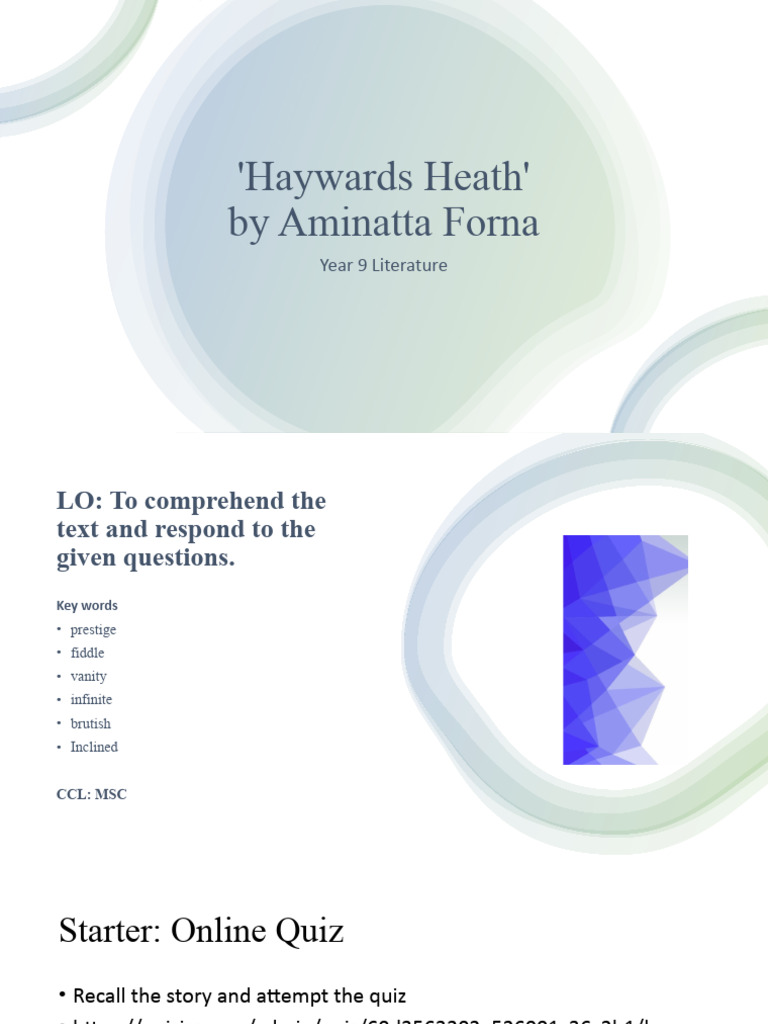 Lesson 1-Haywards Heath' by Aminatta Forna | PDF | Social Science ...
