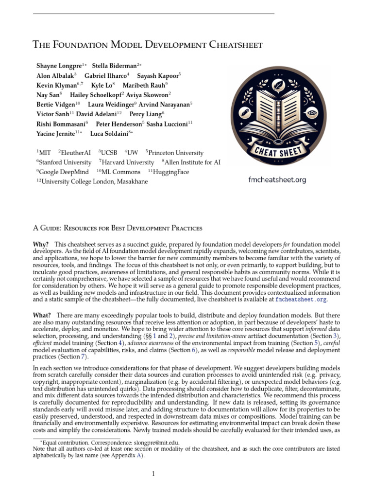The Foundation Model Development Cheatsheet 1709342172 | PDF | Data | Metadata