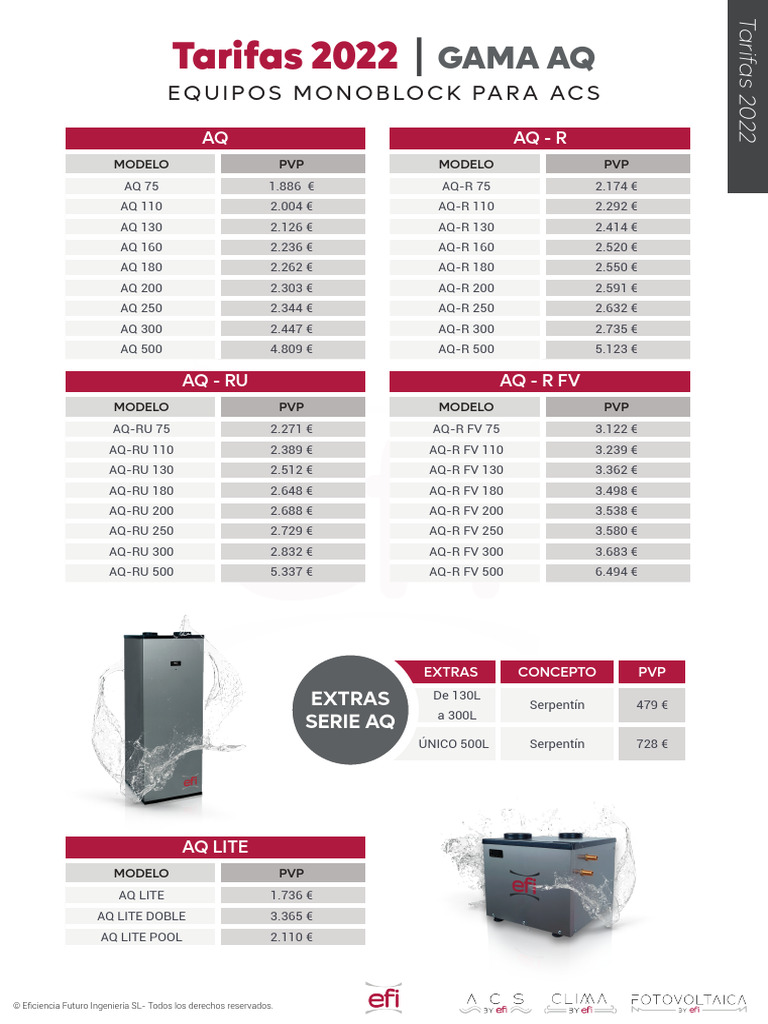Tarifa EFI 022022 (AQ - AQ Lite - Aquatherma Eco) 2 | PDF