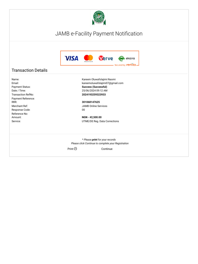Efacility - Jamb.gov - NG Remitta RedirectURL RRR 301068147625&orderID ...