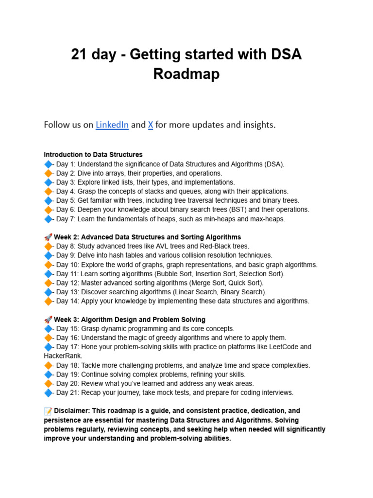 21 Days DSA Roadmap | PDF