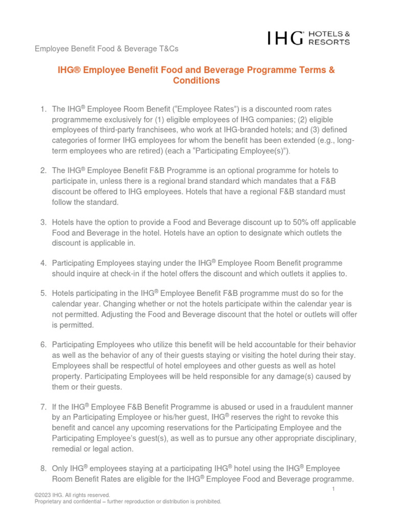 Employee Rate Food and Beverage Program Terms & Conditions - Sep 2023vS ...