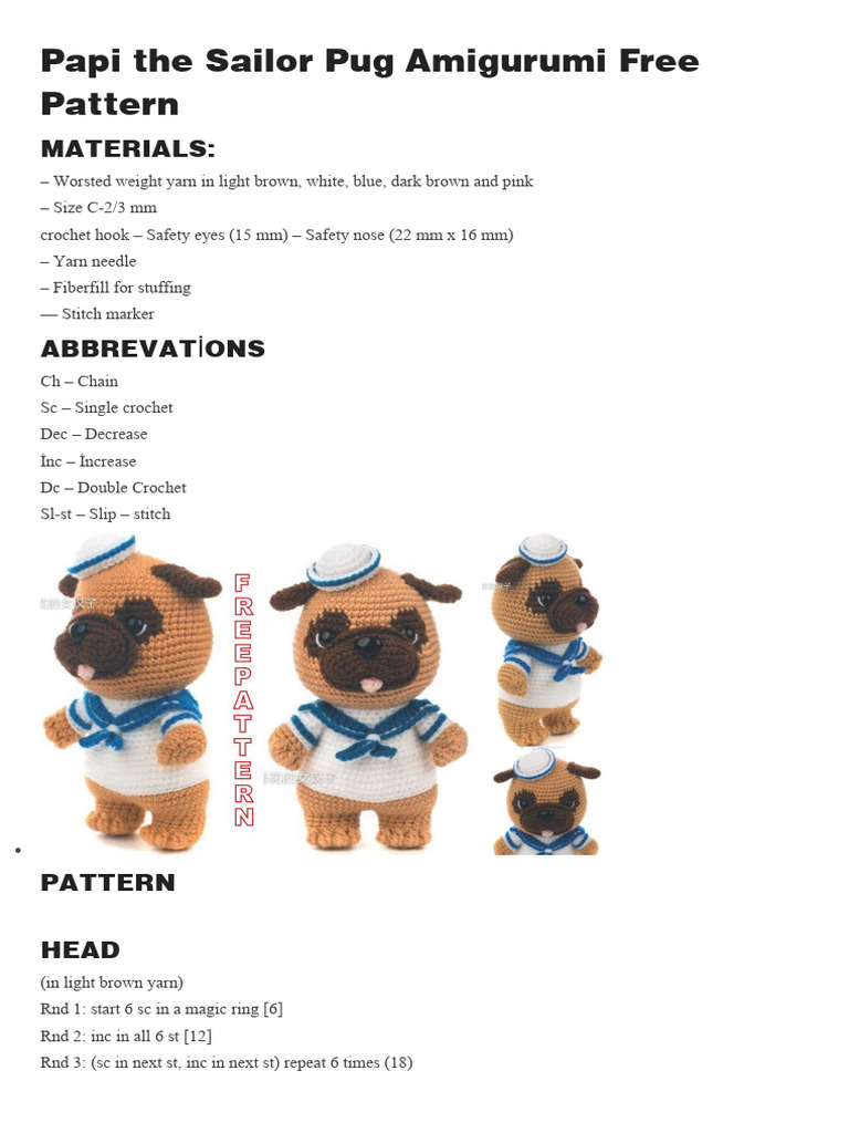 Crochet Pug Sailor - English | PDF | Crochet | Needlework