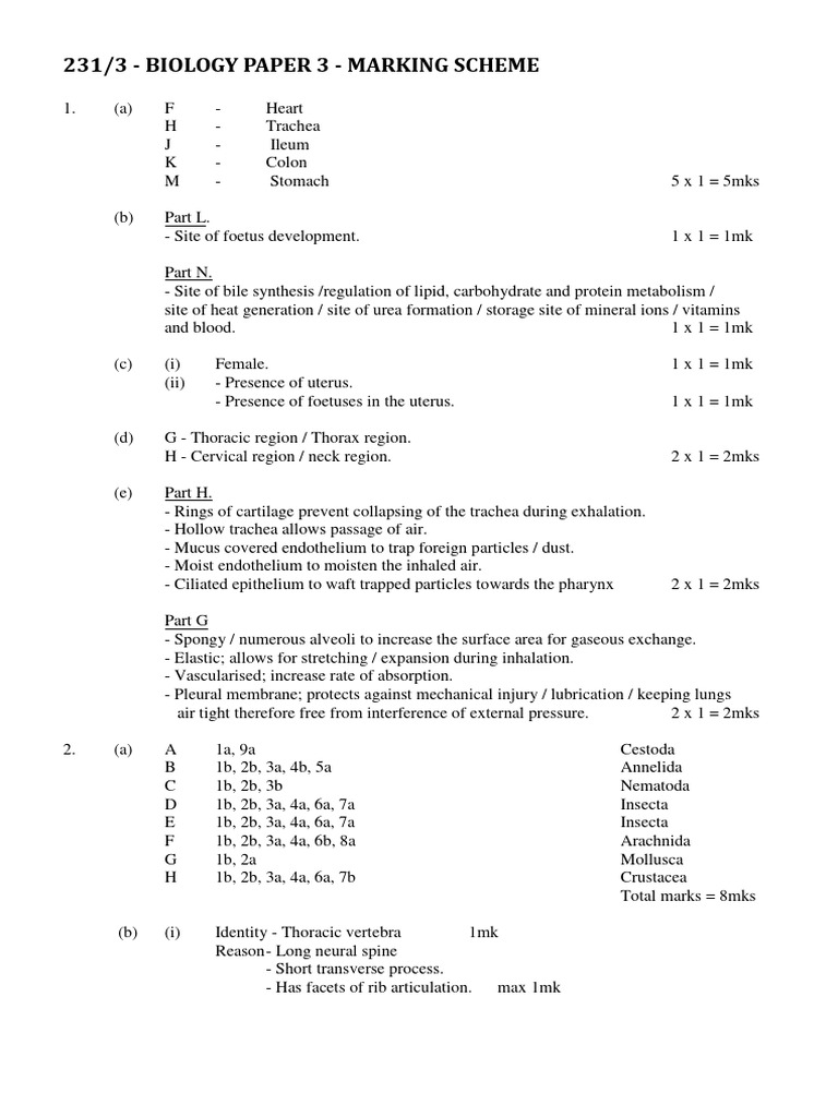 Kcse Biology Paper 3 Form 4 Revision Kit 2023 Model2492017 Marking