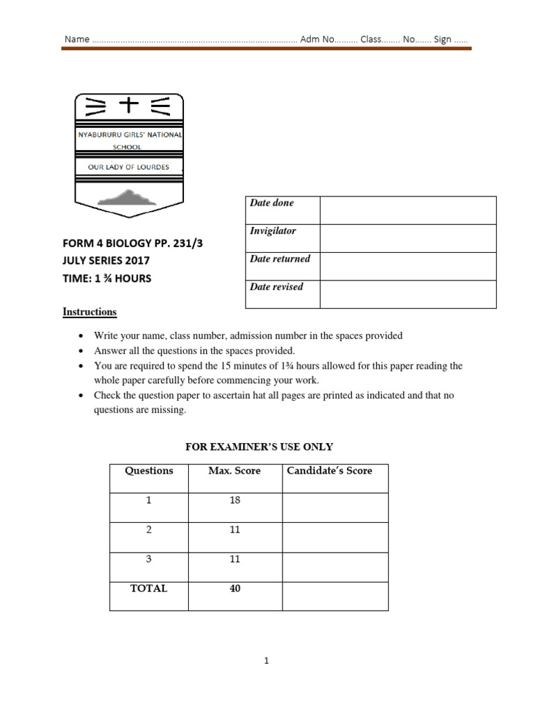 Ex20242901001-Biology Form 4 Term 2 Paper 3 Exams | PDF | Digestion