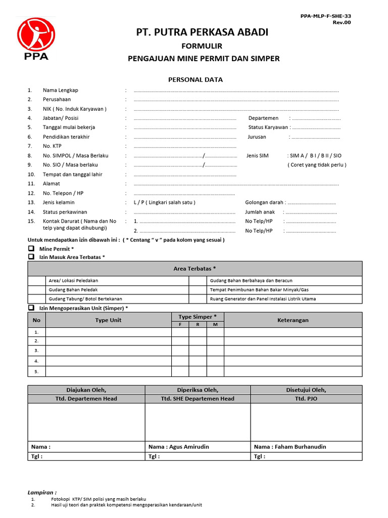 PPA-MLP-F-SHE-33 Pengajuan Mine Permit | PDF