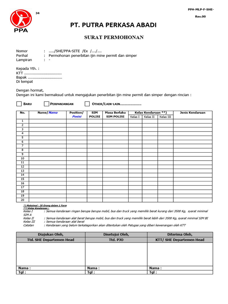 Ppa Mlp F She 34 Daftar Permohonan Mine Permit Ktt Pdf