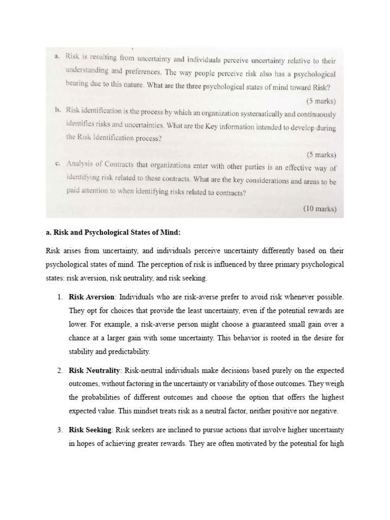 Risk Management and Insurance Day 1 Answers | PDF | Risk Management | Risk