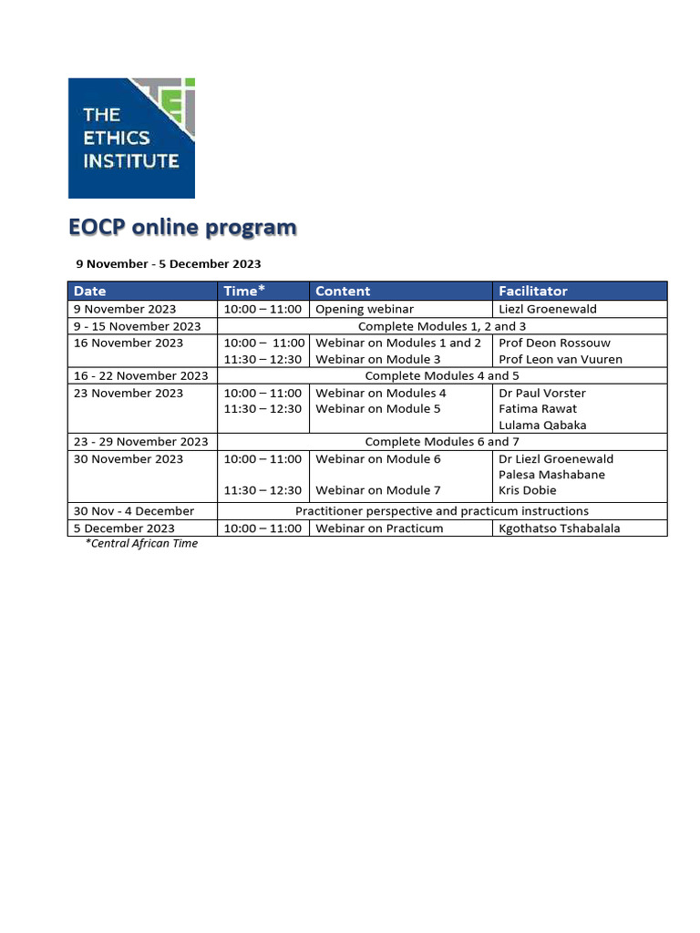 Private EOCP November Intake | PDF