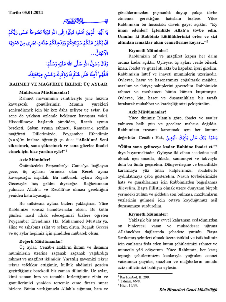 Rahmet Ve Mağfiret İklimi Üç Aylar | PDF