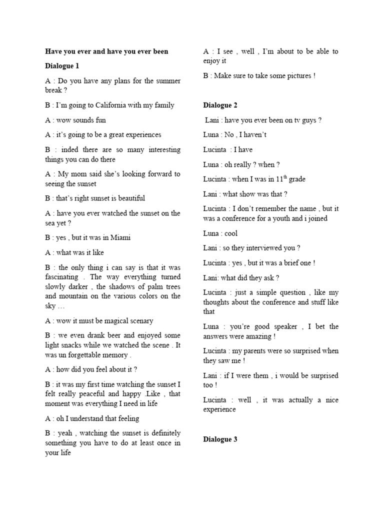 Speaking Practice ''Have You Ever '' | PDF