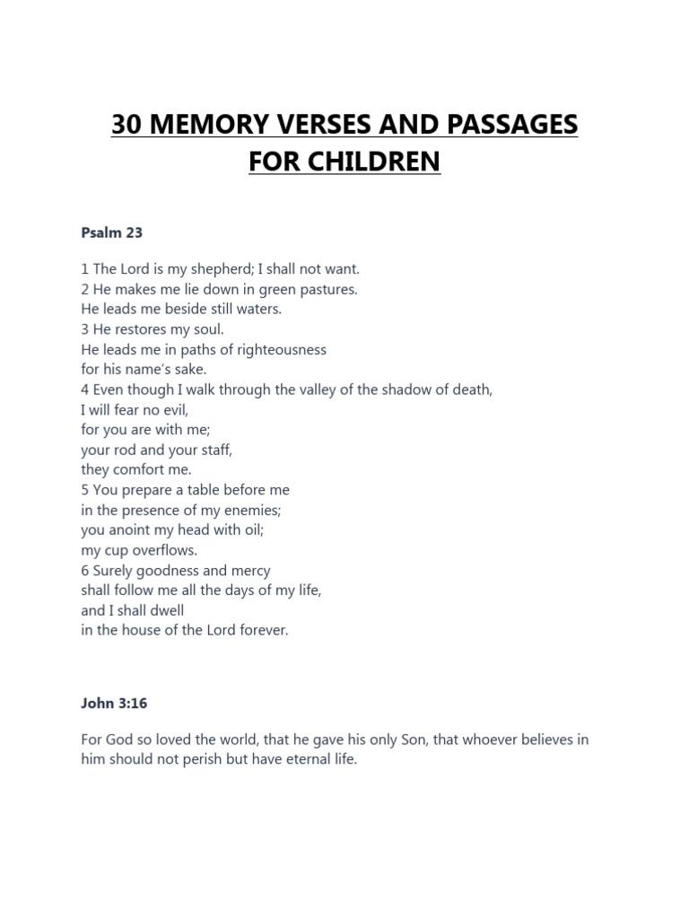 30 Memory Verses and Passages For Children | PDF | Eternal Life ...