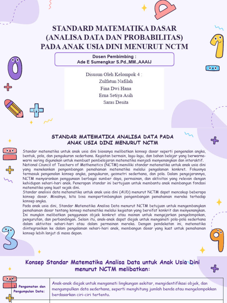 Standard Matematika Dasar Analisa Data Dan Probabilitas Pada Anak Usia Dini Menurut NCTM | PDF