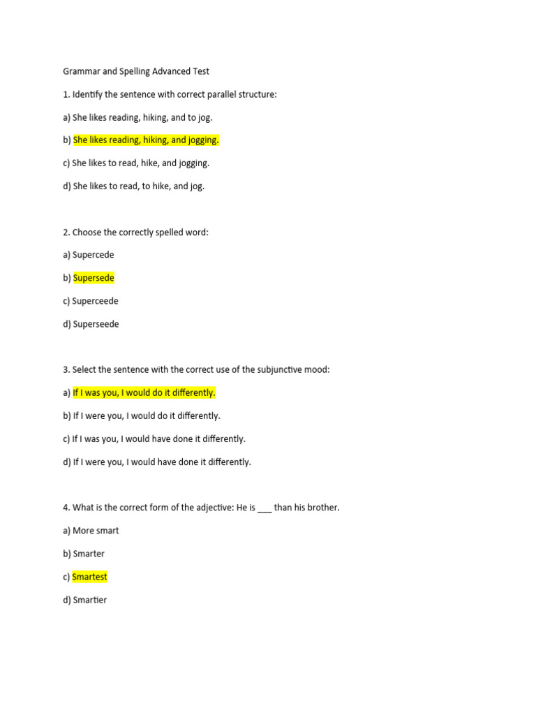 Grammar and Spelling Advanced Test | PDF | Linguistic Typology | Languages