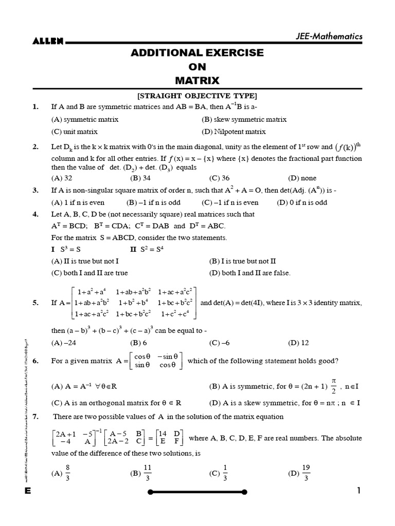 (@bohring - Bot) Additional Exercise (Matrix) - Student | PDF | Matrix (Mathematics ...