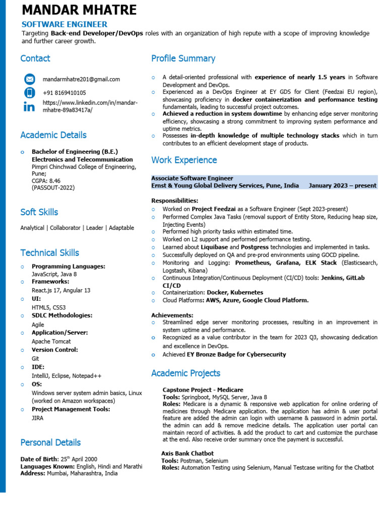 Mandar Resume Updated | PDF | Selenium (Software) | Computing