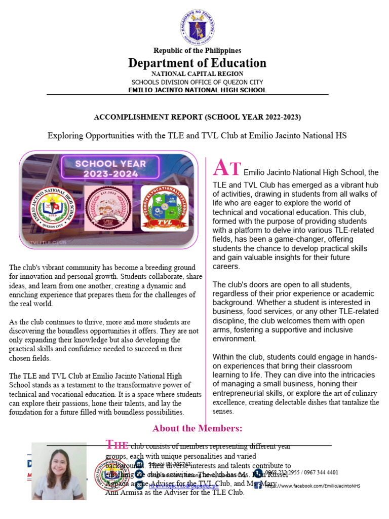 TLE and TVL Club Activities Report | PDF | Learning | Behavior Modification