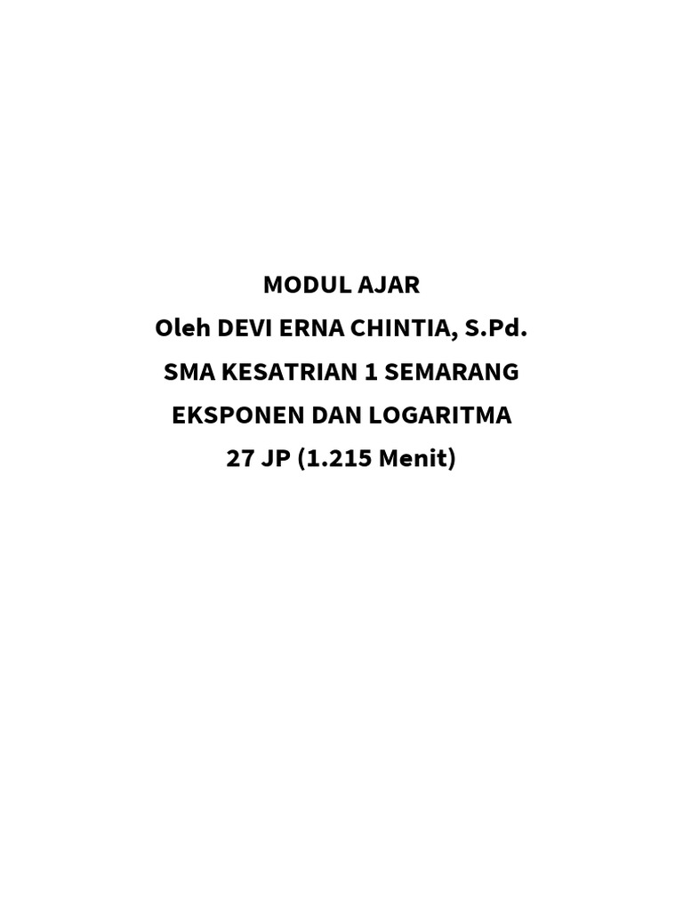 Modul Ajar Eksponen Dan Logaritma | PDF | Metode & Bahan Ajar