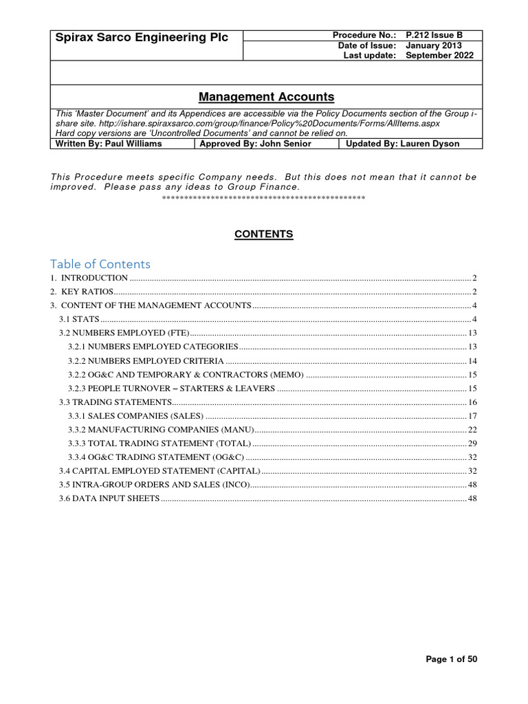 Monthly Management Accounts Procedure | PDF | Gross Margin | Cost Of ...