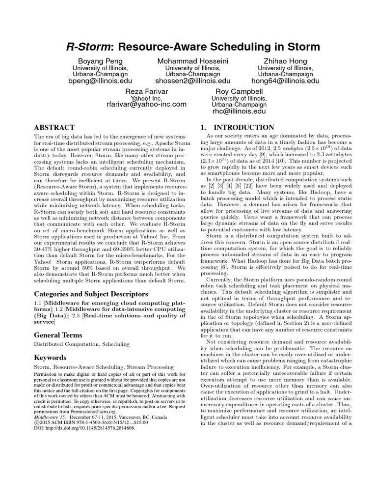 R Storm Resource Aware Scheduling in Storm | PDF | Scheduling (Computing) | Map Reduce