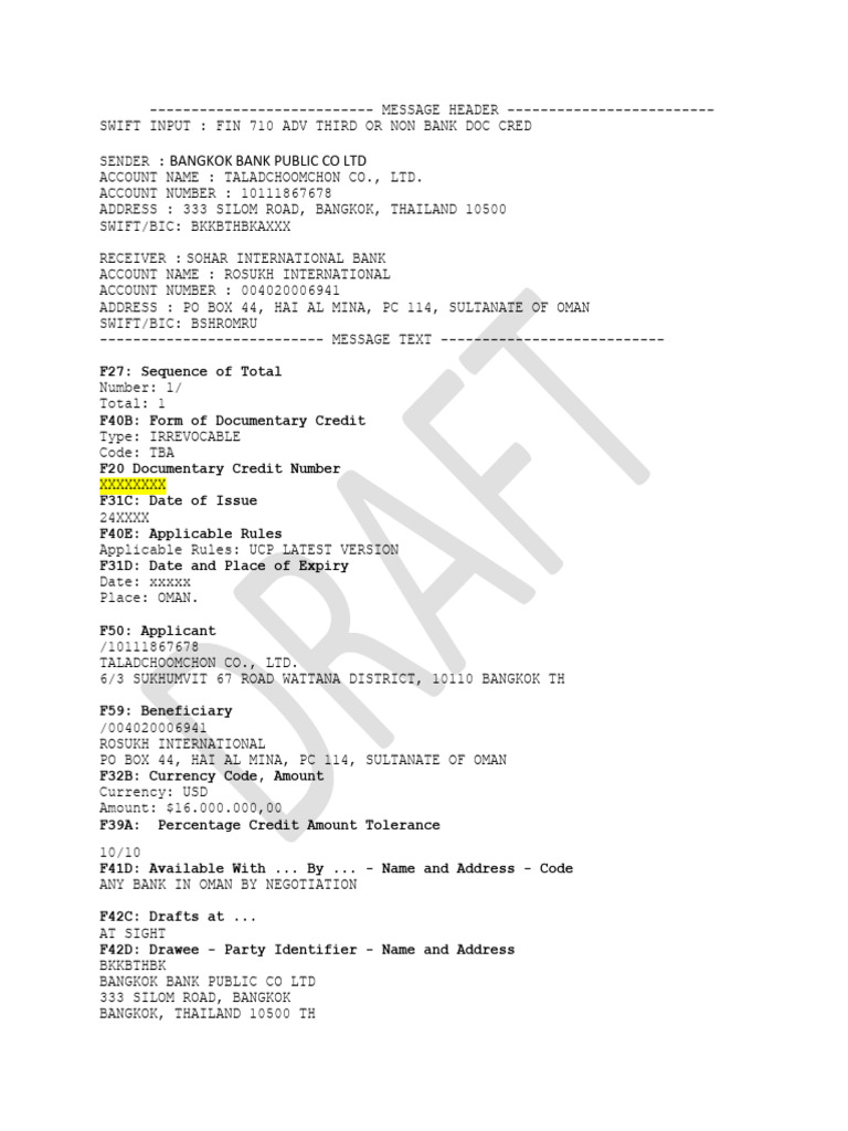 Sohar International Bank LC Details | PDF | Business | Finance & Money ...