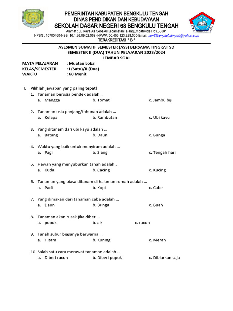 Soal Asesmen Sumatif Muatan Lokal Pertanian | PDF