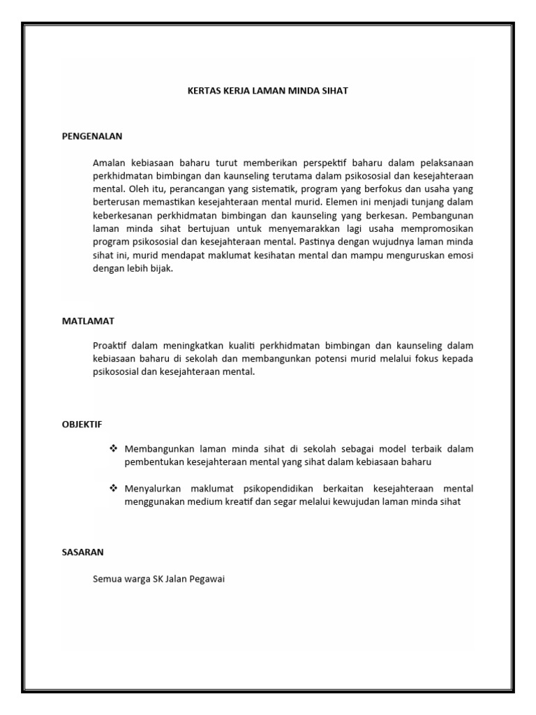 Kertas Kerja Perkampungan Minda Sihat-PIBG | PDF