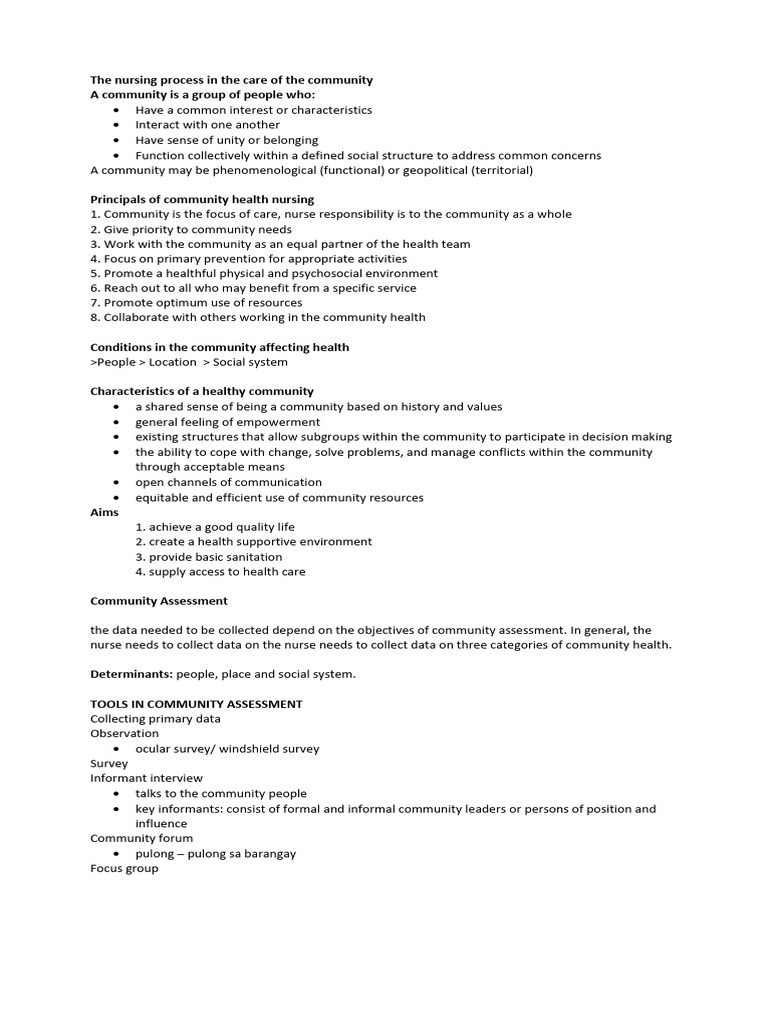 The Nursing Process in The Care of The Community Notes | PDF ...