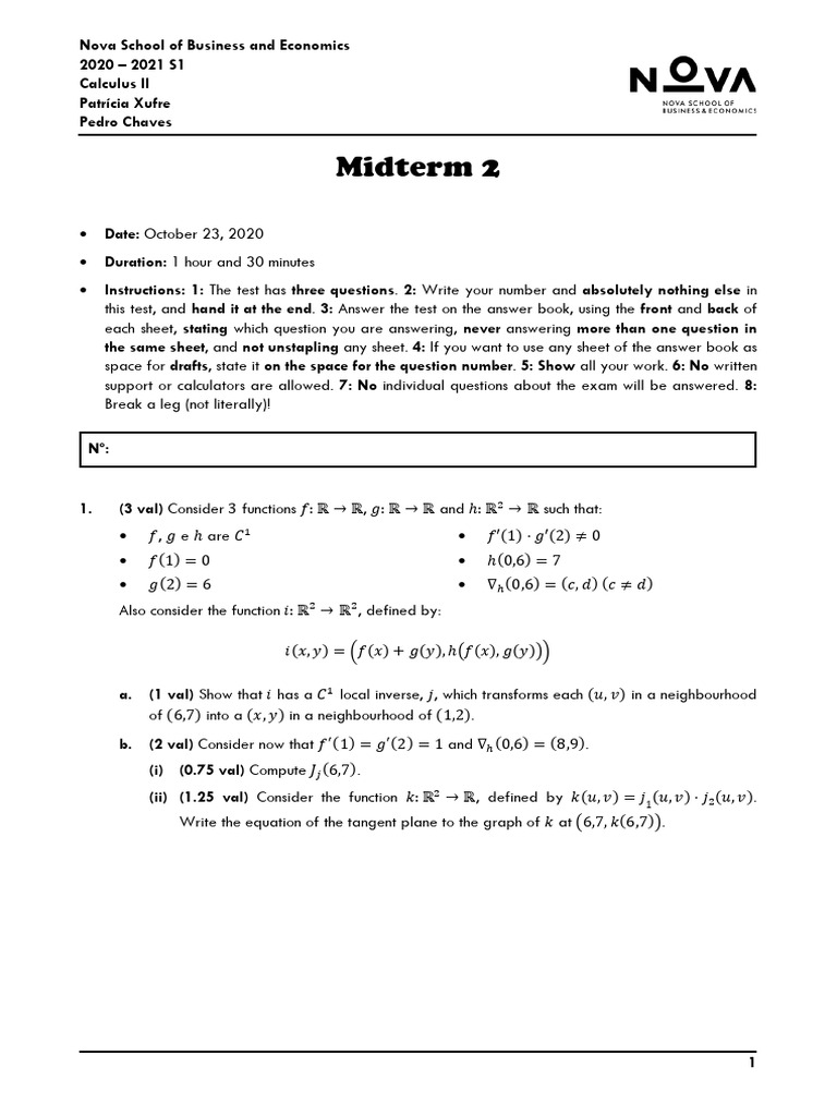 Calculus II 2020-2021 S1 Midterm 2 | Download Free PDF | Function (Mathematics) | Functions And ...