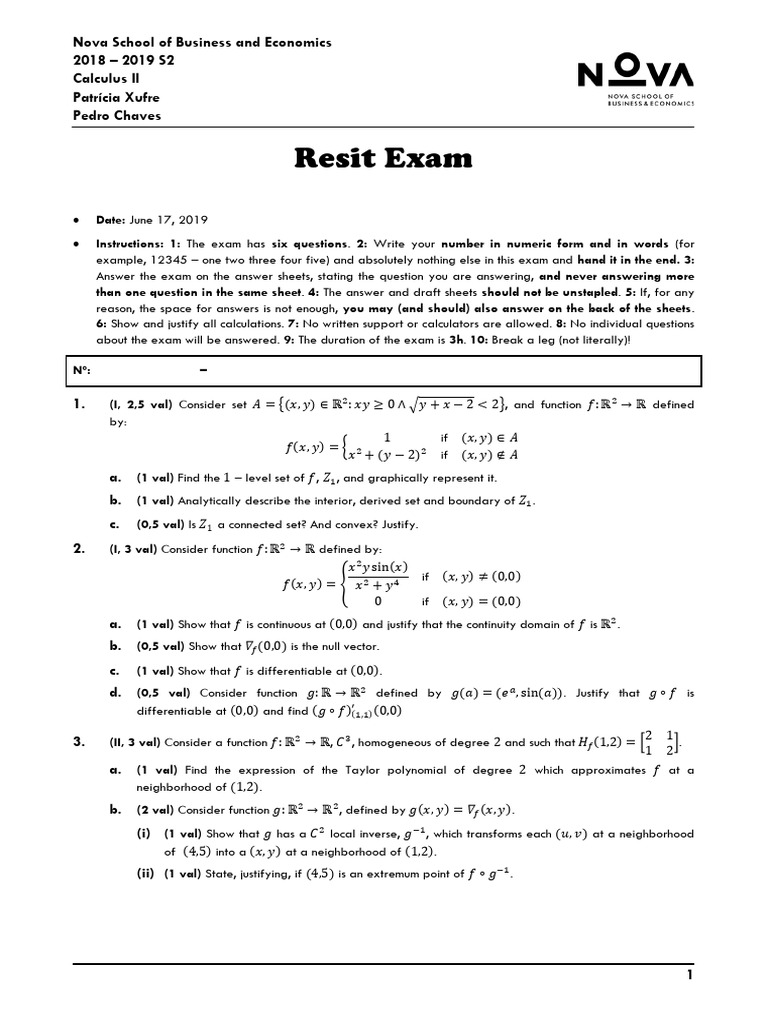 Calculus II 2018-2019 S2 Exam 2 | PDF | Mathematical Analysis