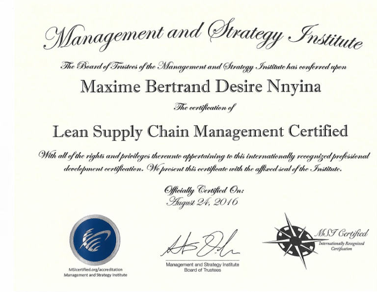 Lean Supply Chain Management Certificate Pdf