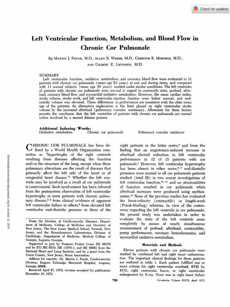 Frank Et Al 1973 Left Ventricular Function Metabolism and Blood Flow in ... Frank Et Al 1973 Left Ventricular Function Metabolism and Blood Flow in ...