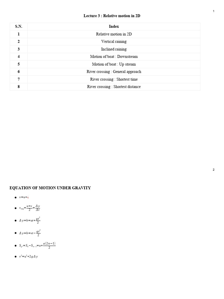 Lecture 3 - Relative Motion in 2D | PDF | Drag (Physics) | Drop (Liquid)