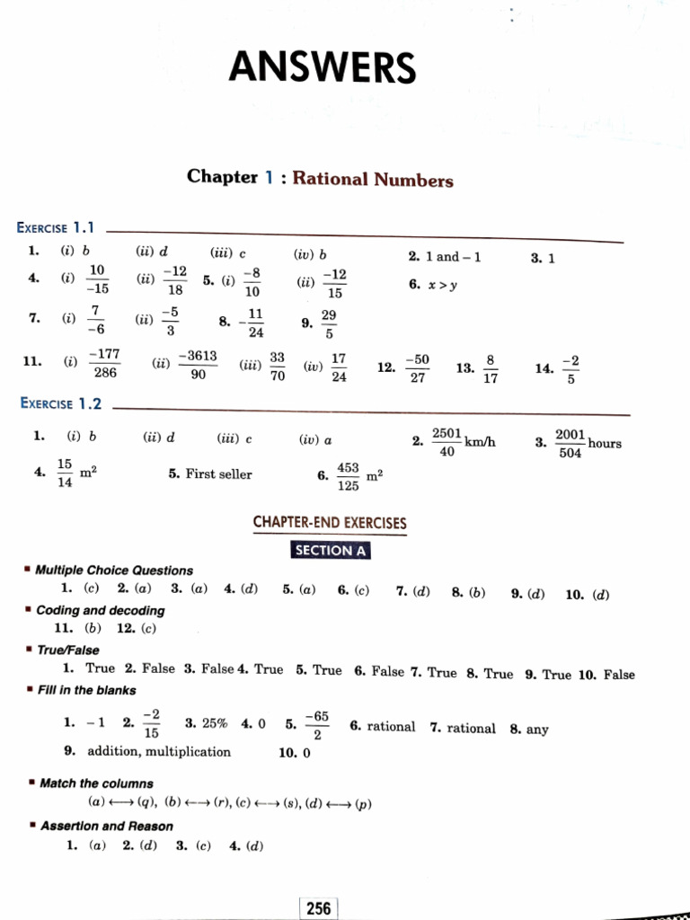 Answers Of Ch 1 Rational Number Pdf Pdf Multiplication Algebra