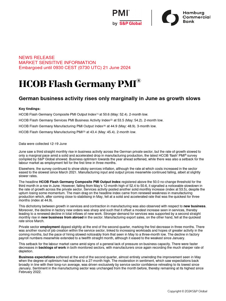 HCOB Flash Germany PMI: German Business Activity Rises Only Marginally ...