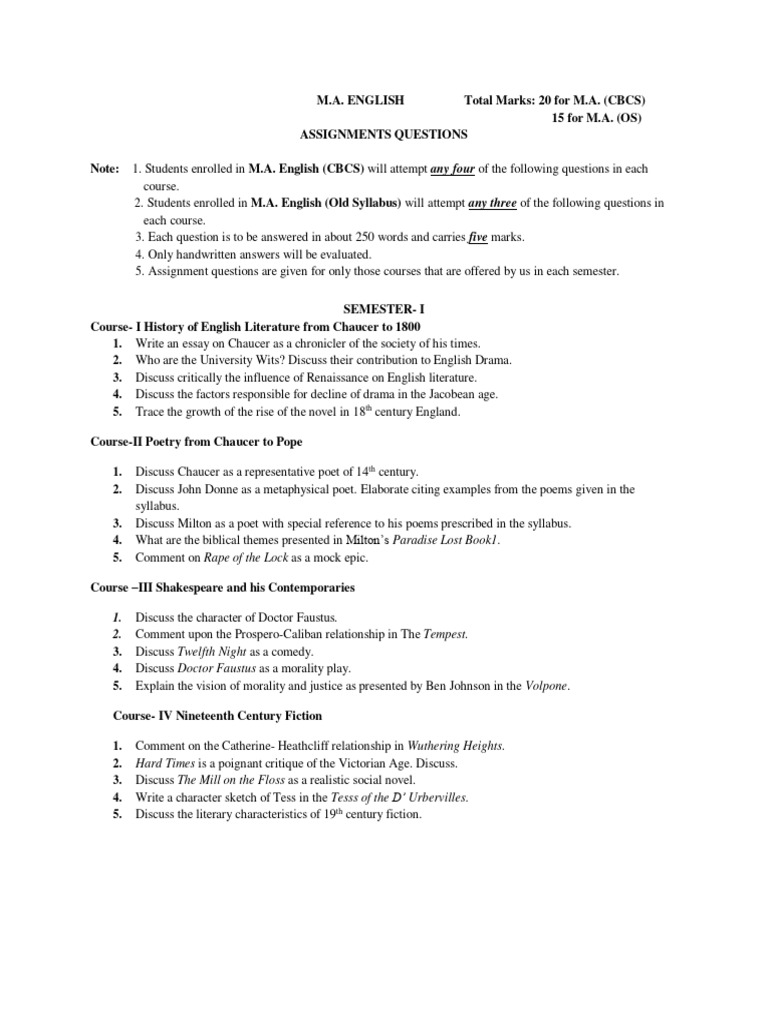 MA English Assignments Revised New RK | PDF | English Literature | Poetry