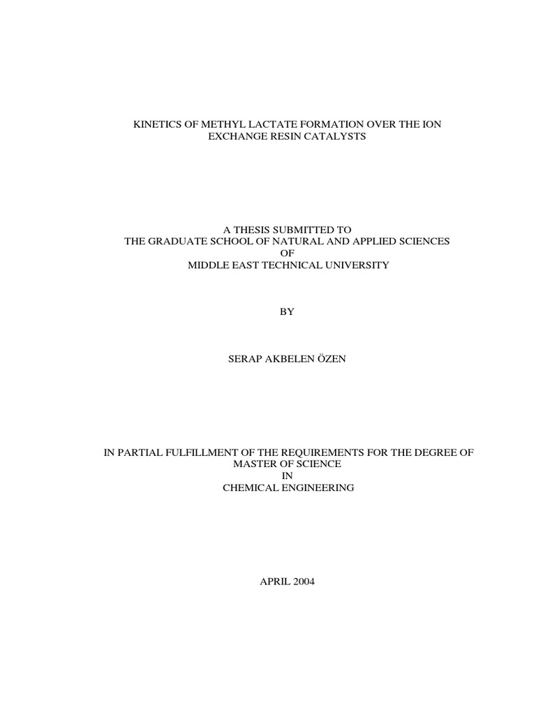 Kinetics of Methyl Lactate Formation Over The Ion Exchange Resin ...