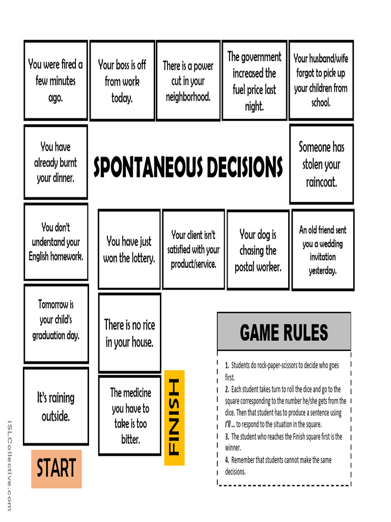 Will - Spontaneous Decisions Board Game | PDF