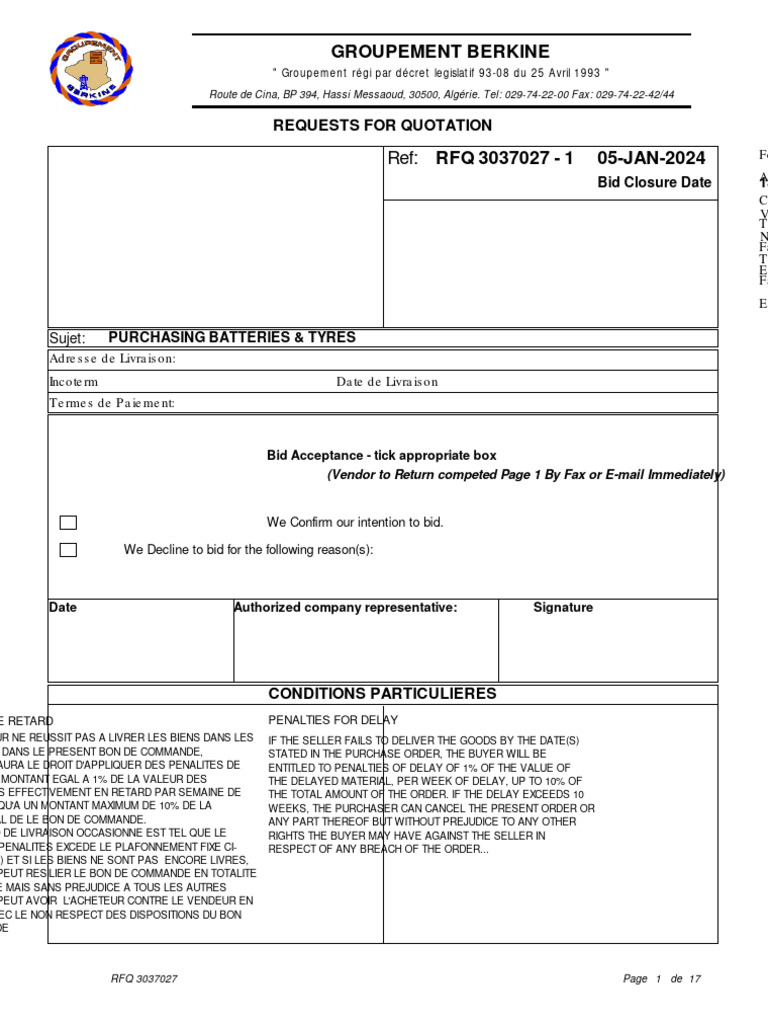 Appel d'offre Groupement Berkine 2024 | PDF | Documents commerciaux ...