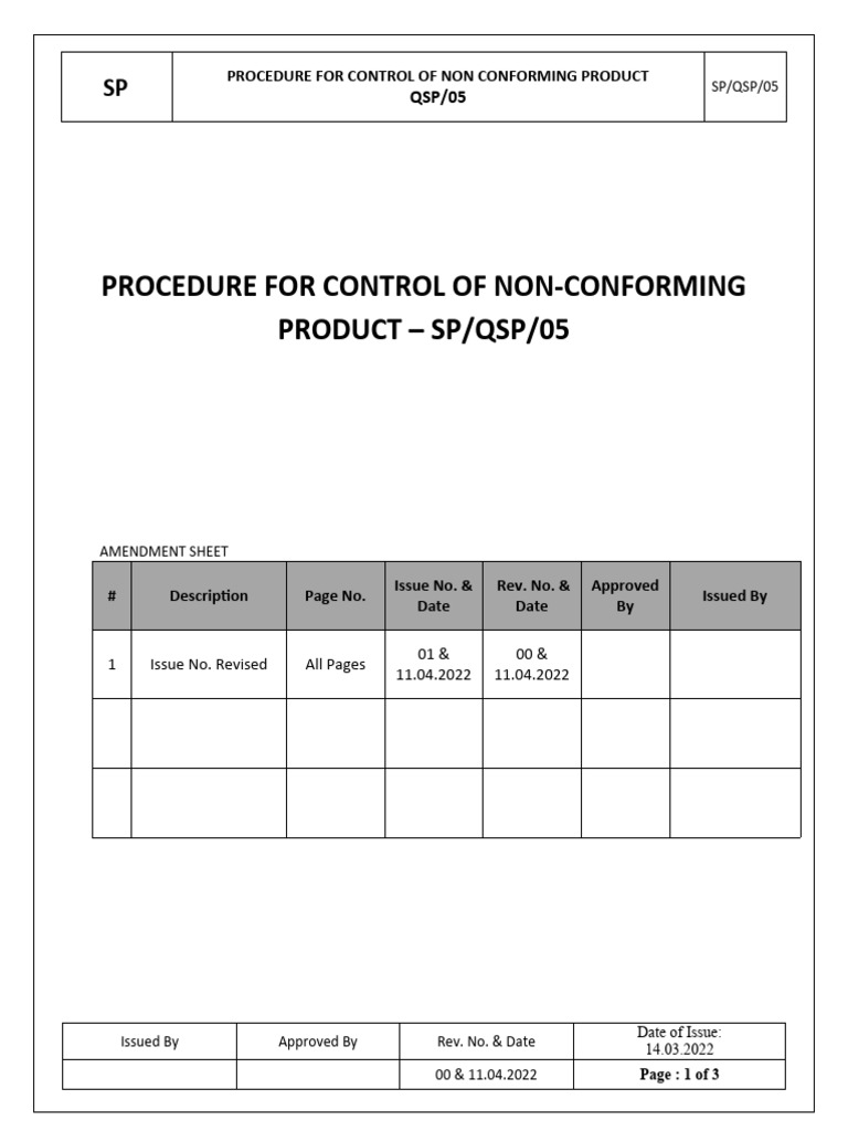 QSP-05 Procedure_for_Non-Conforming_Product | PDF