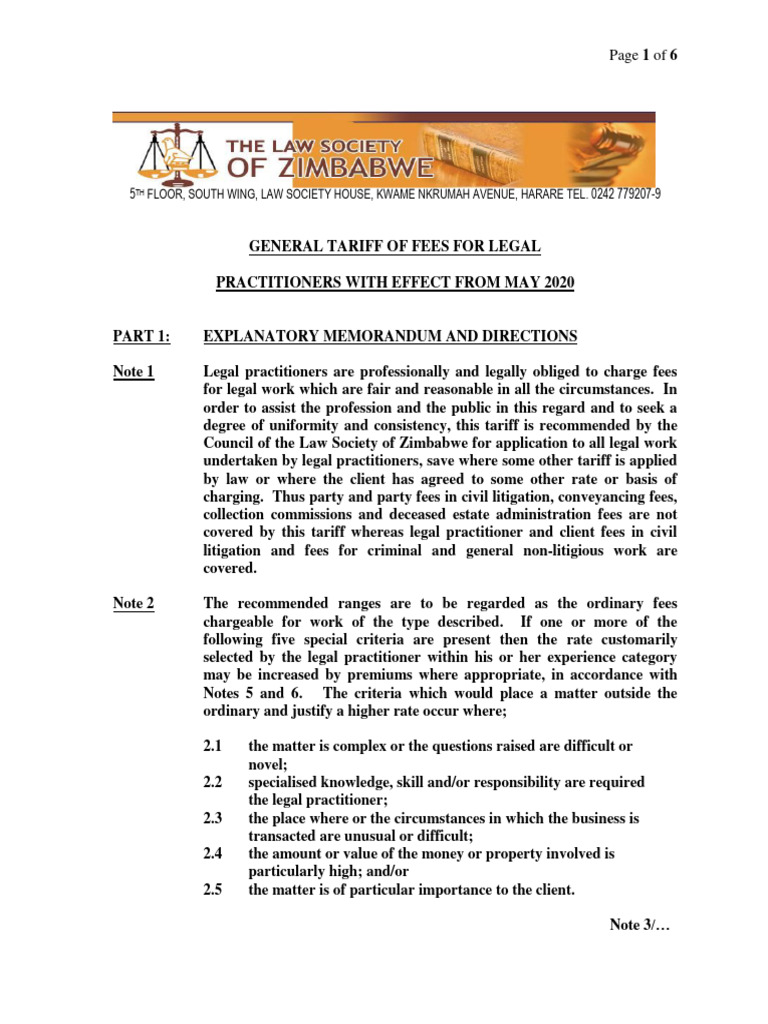 General Tariff - May 2020 | PDF | Lawyer | Fee