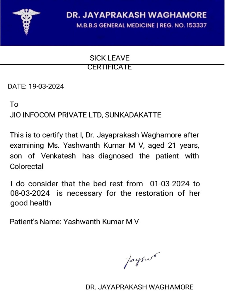 Sick Leave Certification | PDF