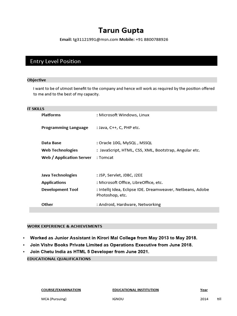 Resume Tarun Gupta | PDF | Software Development | Computing Platforms Resume Tarun Gupta | PDF | Software Development | Computing Platforms
