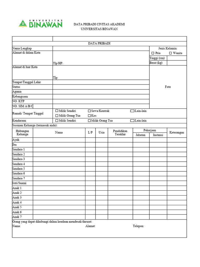 Form Data Karyawan Baru | PDF