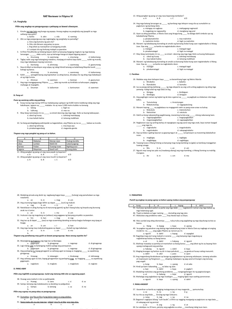 NAT Reviewer in Filipino Grade 6 | PDF NAT Reviewer in Filipino Grade 6 | PDF