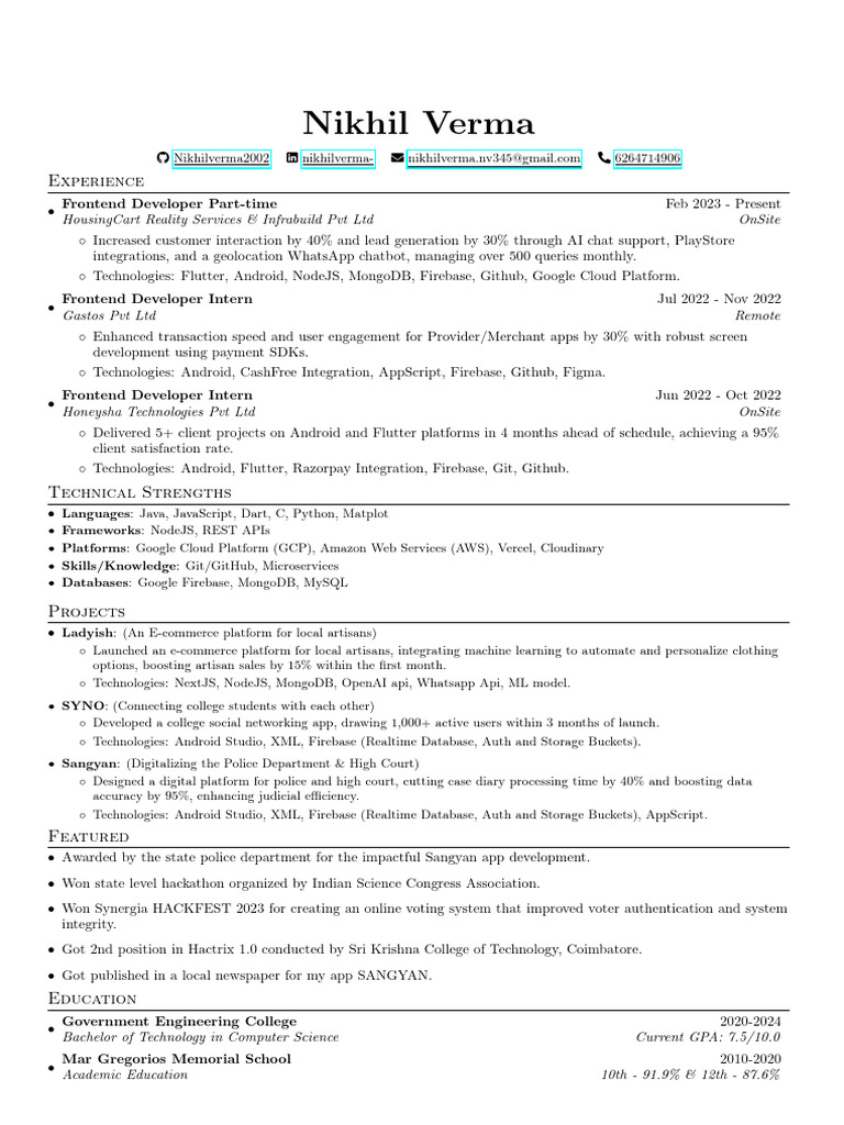 Nikhil Verma: Experience | PDF | Android (Operating System) | Cloud Computing