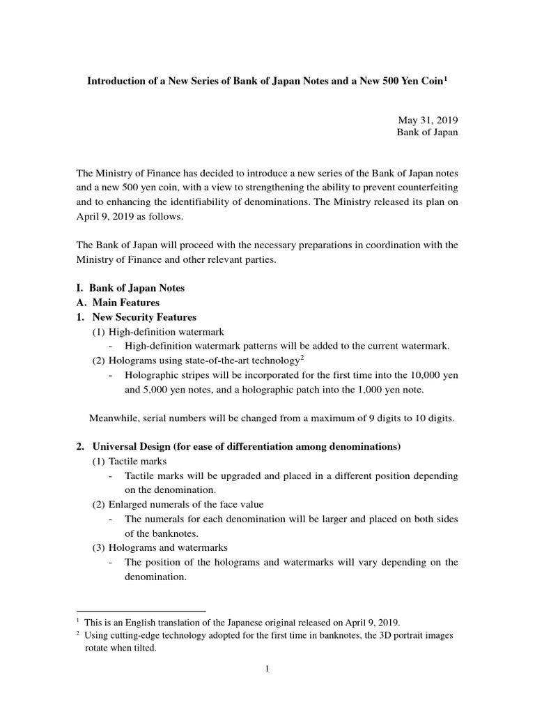 New Series of Bank of Japan Notes | Download Free PDF | Japanese Yen ...