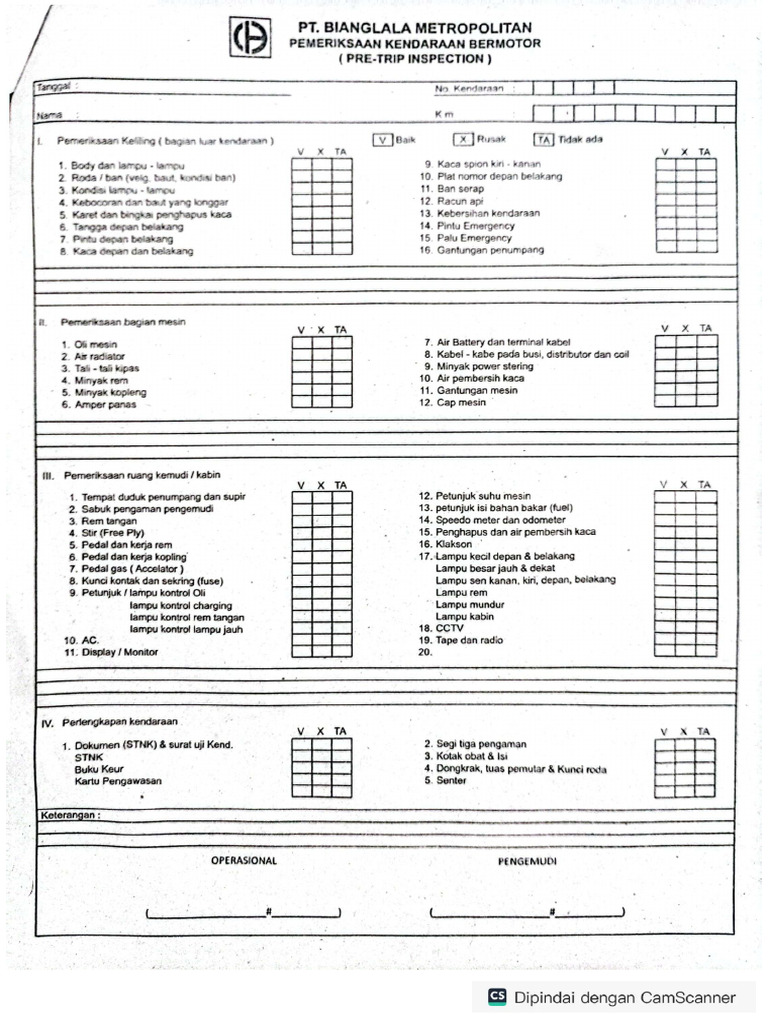 Scan Form Pengecekan Dan Pemeriksaan Harian BMP EV | PDF