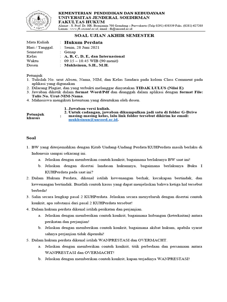Soal Uas Hk. Perdata 2021 | PDF